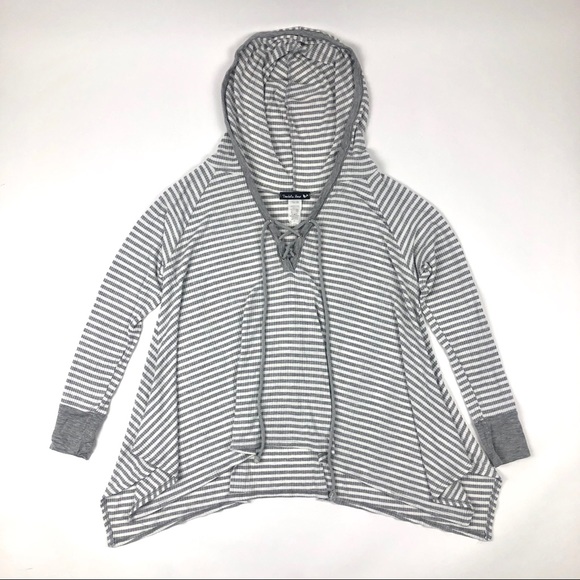 Double Zero | Tops | Double Zero Drape Striped Lace Up Hooded Top ...